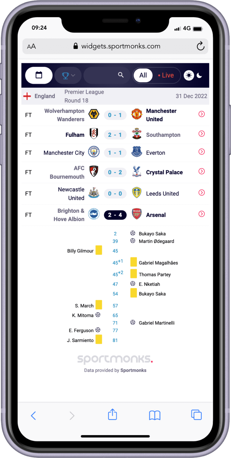 All Premier League Data available in our Premier League API