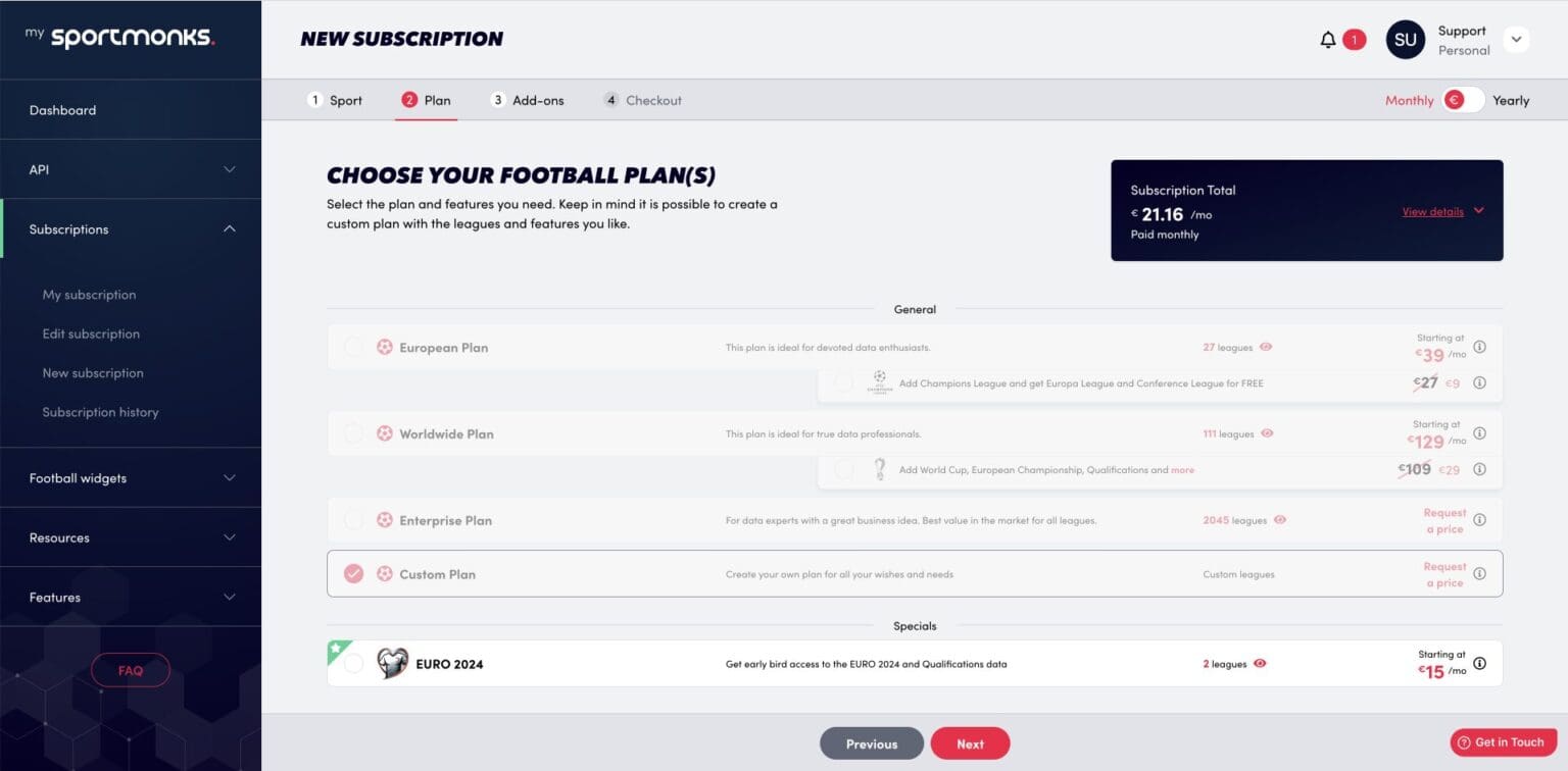 How-to build a custom plan for Sportmonks Football API